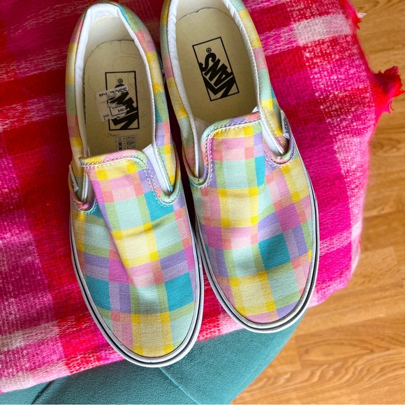Vans | Shoes | New Colorful Plaid Pastel Slip On Vans In Box | Poshmark